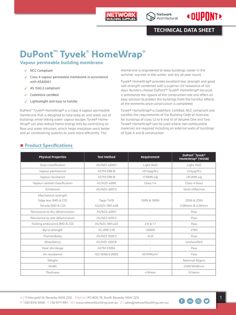 TDS Tyvek Homewrap TDS 141222 | PDF | Home & Garden