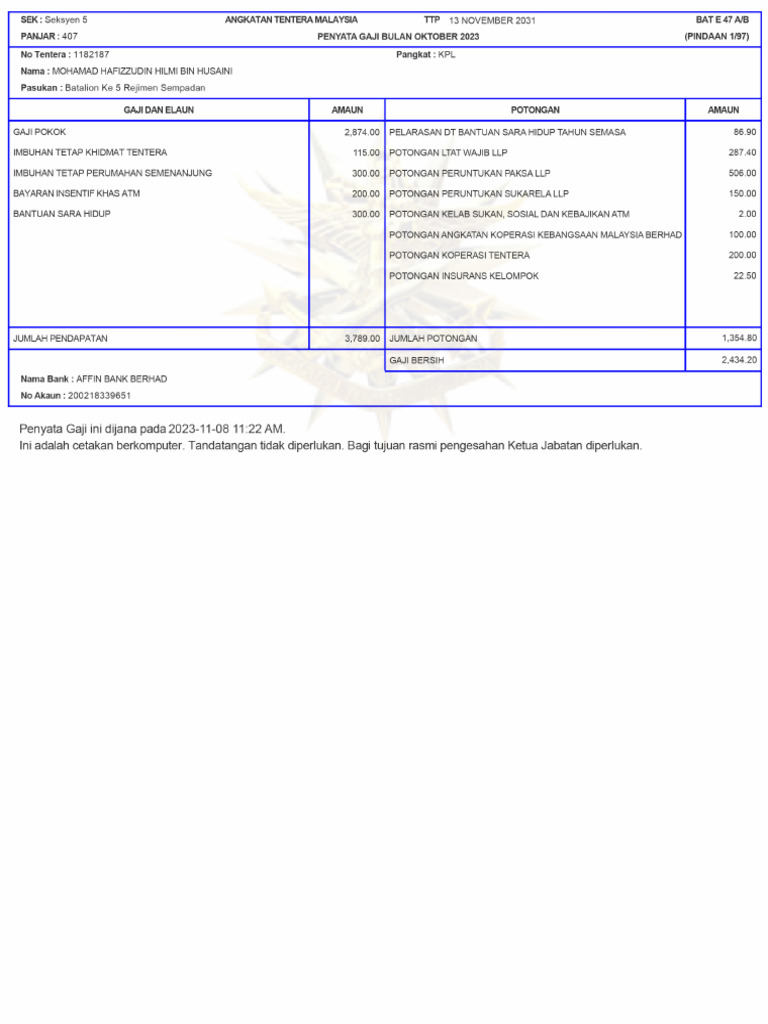 Slip Gaji Askar | PDF