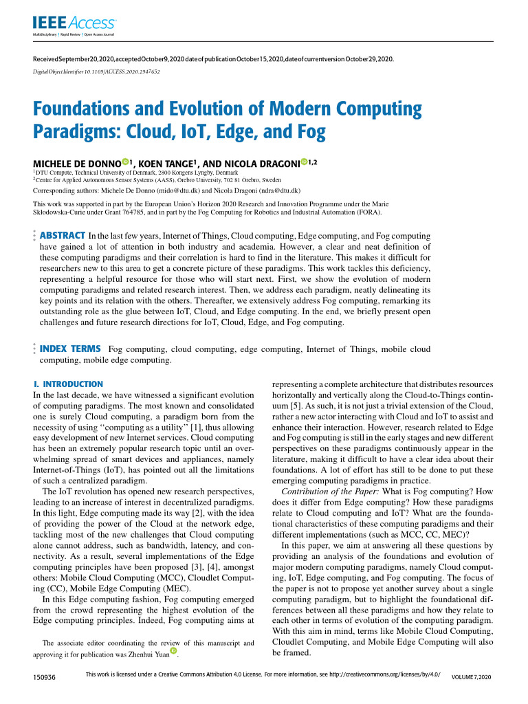 Foundations And Evolution Of Modern Computing Paradigms Cloud Iot Edge And Fog Pdf Internet