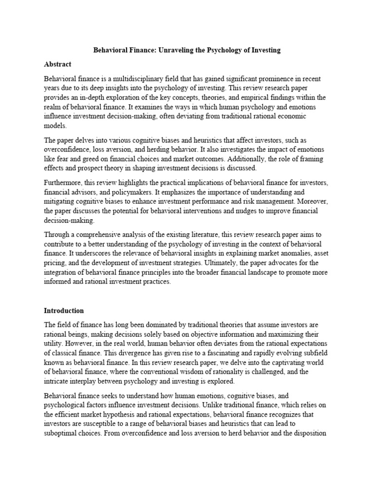 Title 19 Behavioral Finance Unraveling The Psychology of Investing | PDF