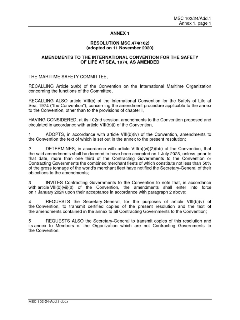 Amendments to SOLAS 1974 Convention | PDF