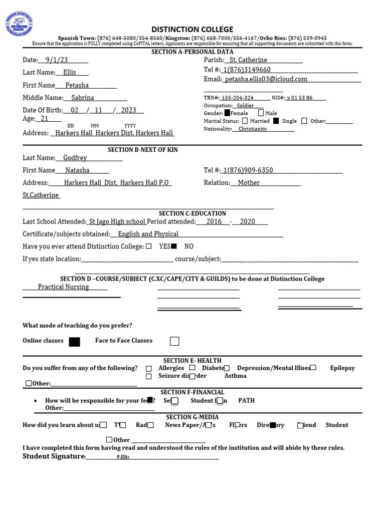 Distinction College-Application Form | PDF