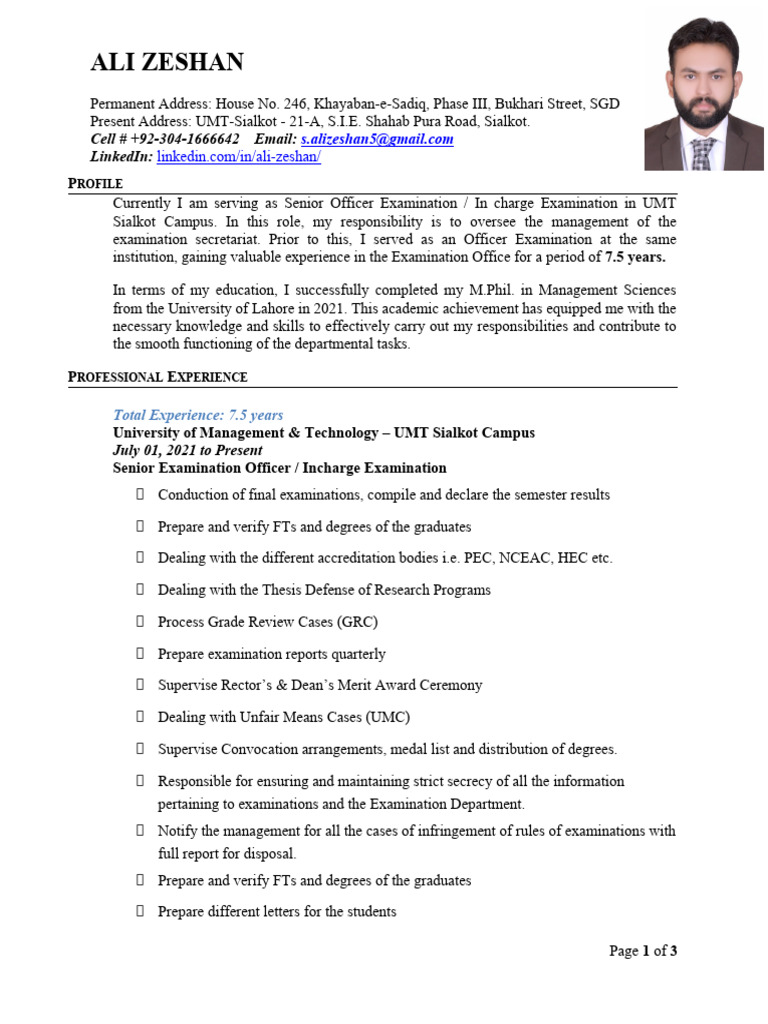 Ali Zeshan (CV) | PDF