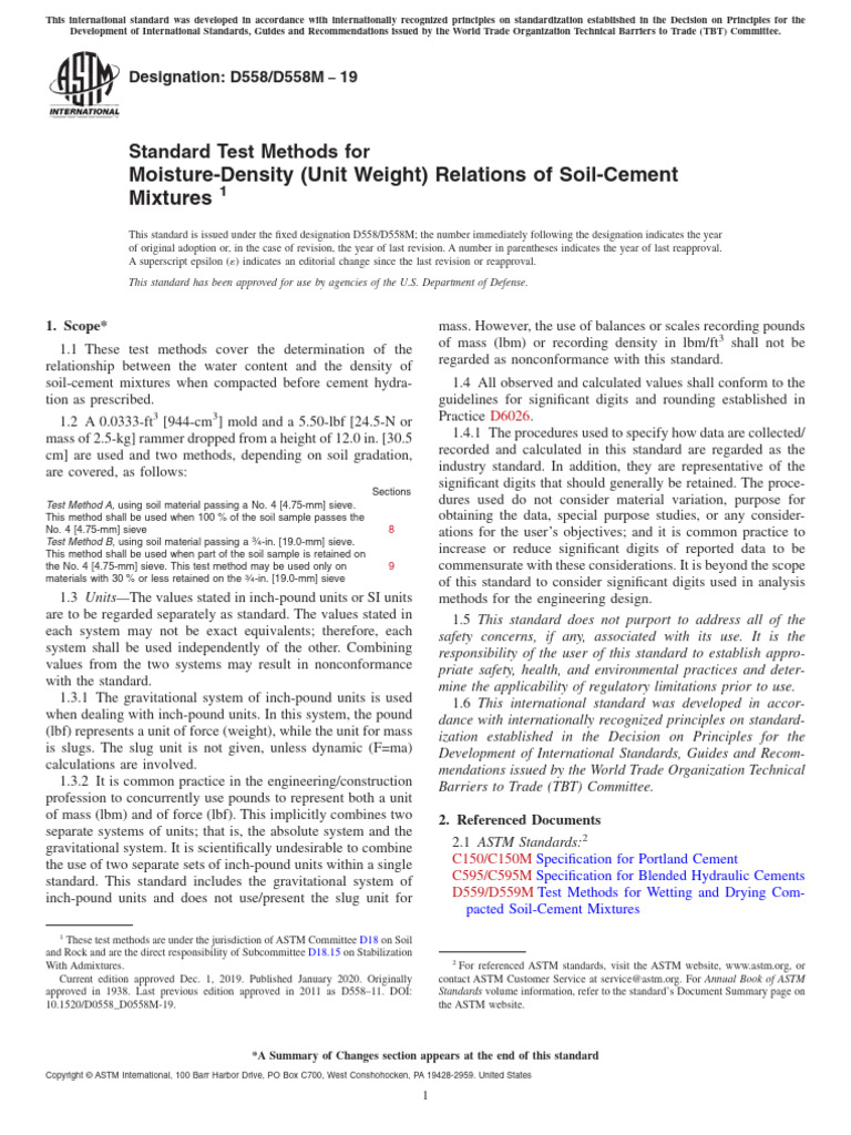 Moisture-Density (Unit Weight) Relations of Soil-Cement Mixtures | PDF
