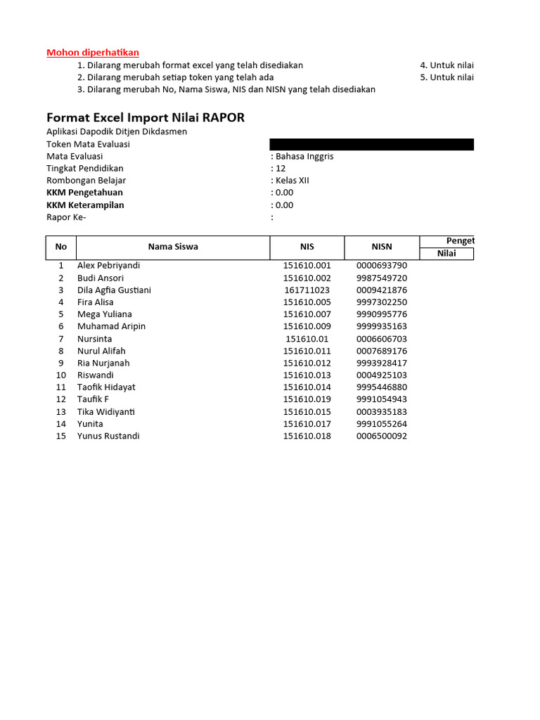 Format-Nilai-Rapor-20172-Kelas - XII-Bahasa Inggris | PDF