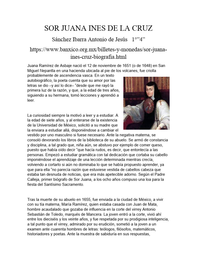 Vida y Obra de Sor Juana Inés | PDF | Clásicos