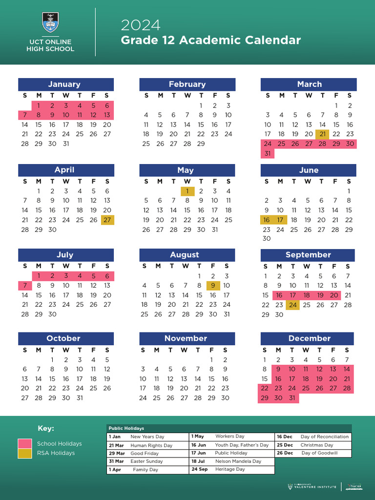 2024 Grade 12 Academic Calendar | PDF | Christian Festivals And Holy ...
