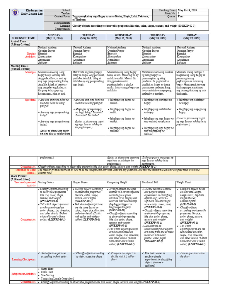 Kindergarten-DLL-MELC-Q4-Week 3 | PDF