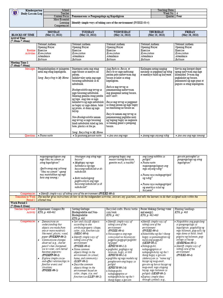 Kindergarten-DLL-MELC-Q4-Week 4 | PDF