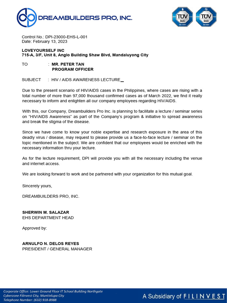 DPI-23000-EHS-L-001 Letter of Intent For Love Yourself Inc | PDF