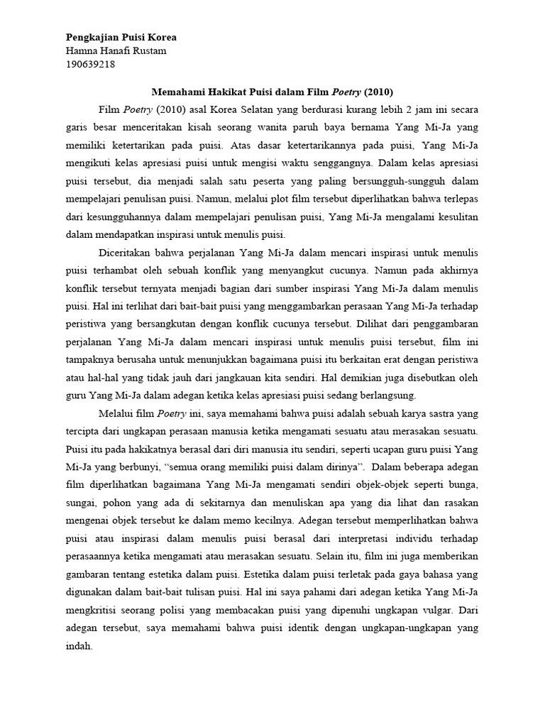 Memahami Hakikat Puisi Dalam Film Poetry (2010) | PDF