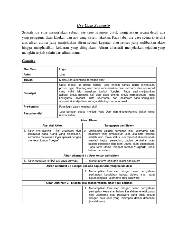 Contoh Skenario Use Case Sistem | PDF