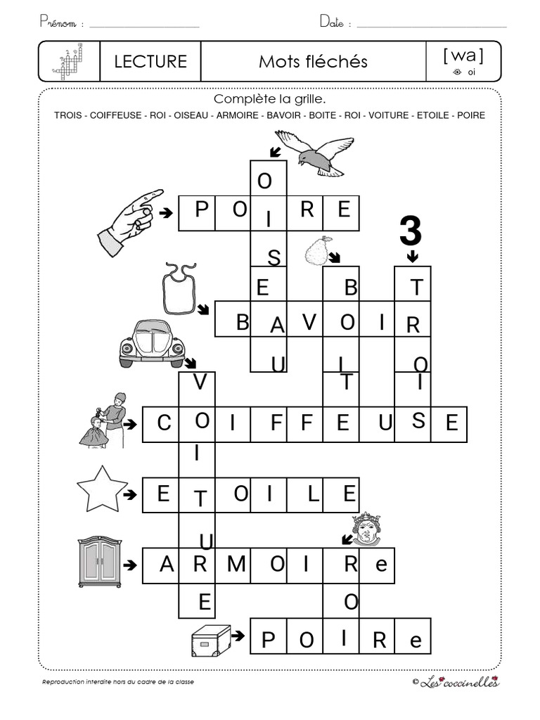 Son Voyelle Complexe Oi Mots Fleches Avec Aide | PDF