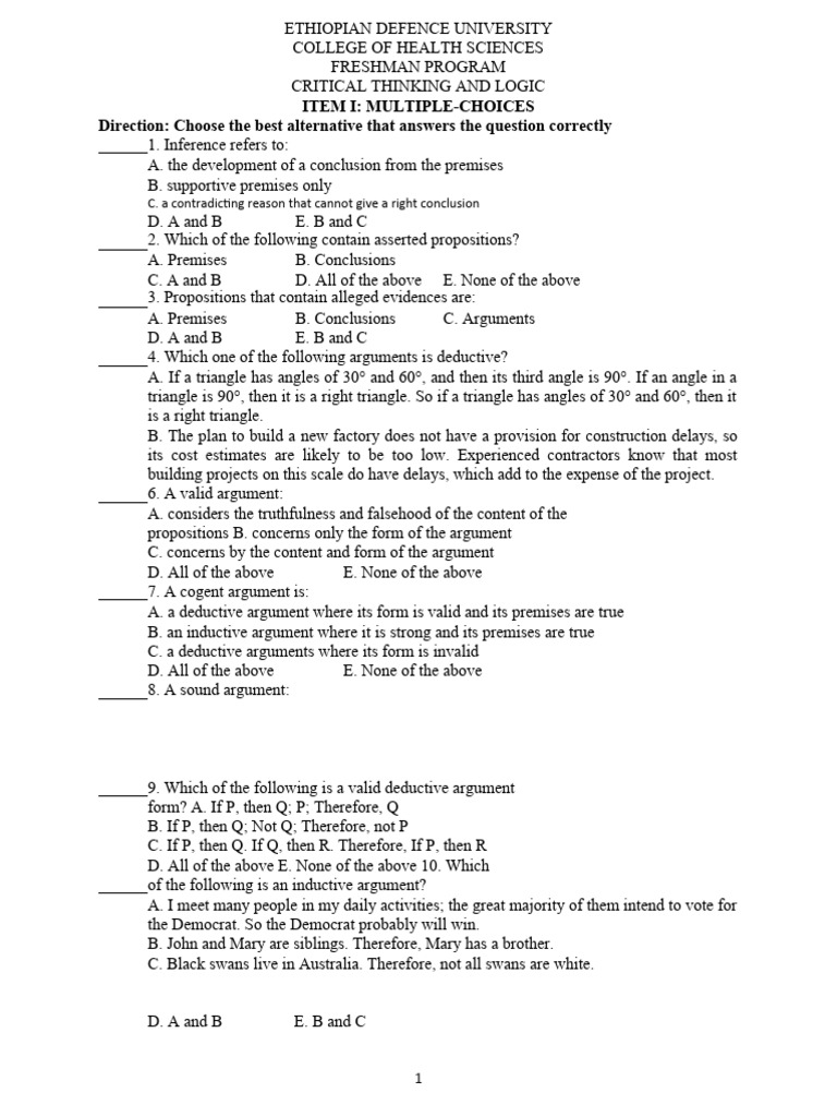 Worksheet I CRT and Logic 2016 | PDF | Argument | Deductive Reasoning
