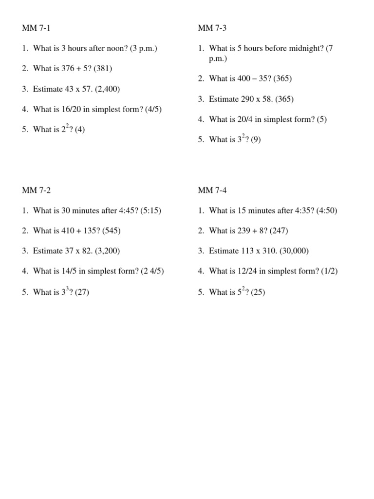 Mental Math Grade 7 | PDF