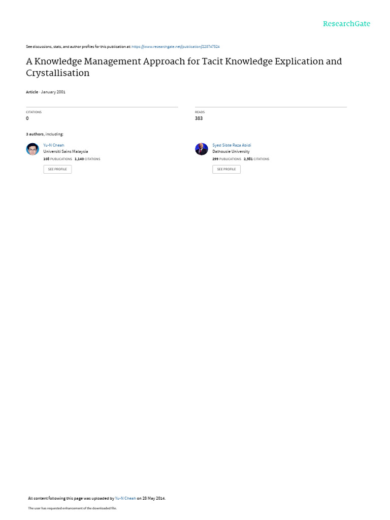 A Knowledge Management Approach For Tacit Knowledg Pdf