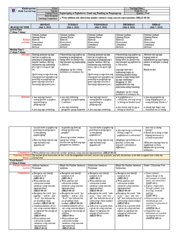 Kindergarten DLL MELC Q4 Week 10 | PDF