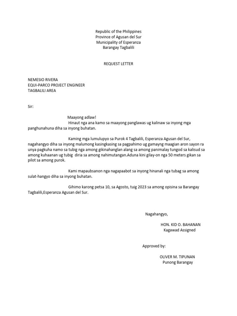 Request Letter Purok 4 | PDF