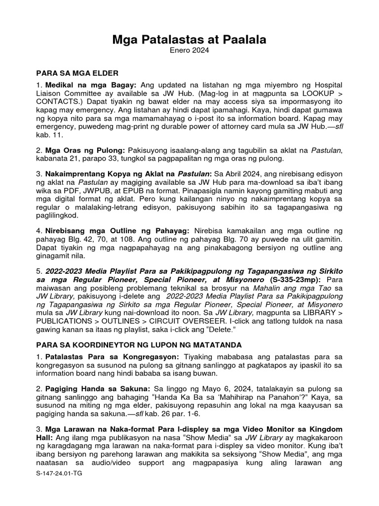 Mga Patalastas at Paalala: para Sa Mga Elder | PDF