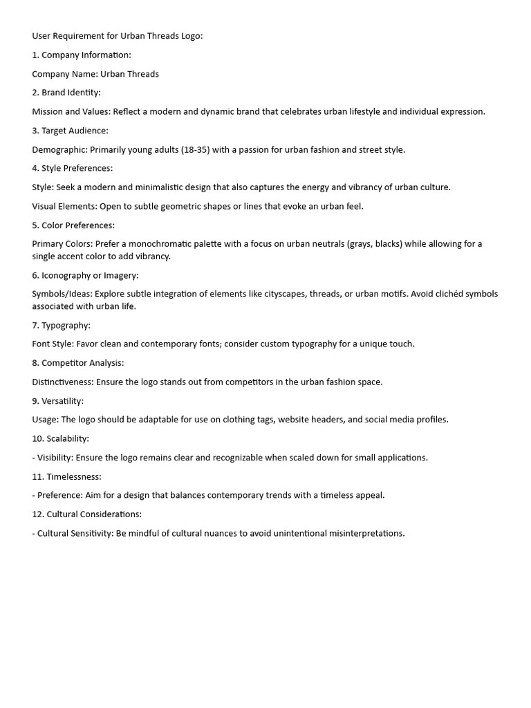 Urban Threads Logo Design Requirements | PDF