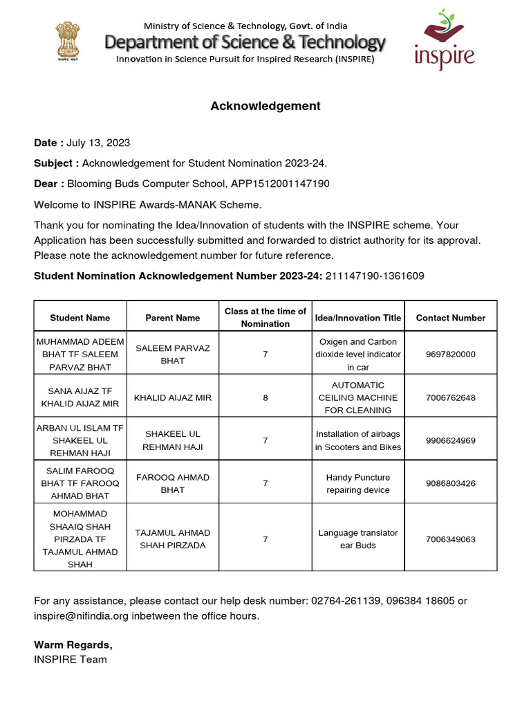 Acknow INSPIRE 2023 | PDF