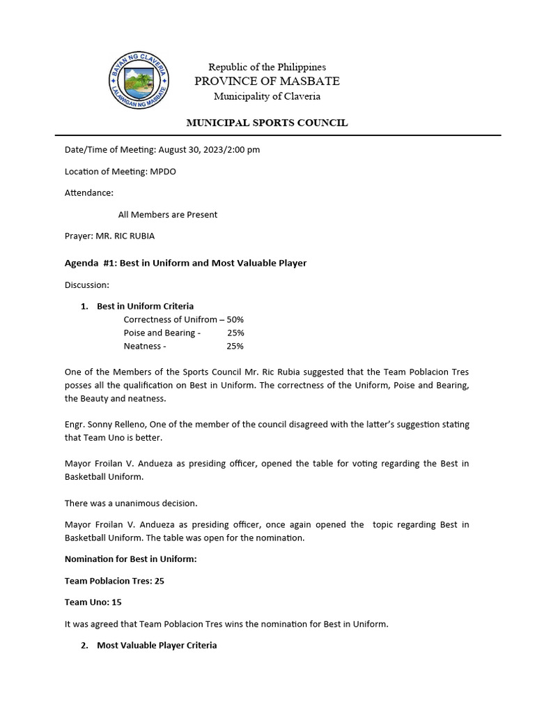 Downacademia Minutes Of The Meeting Basketball PDF