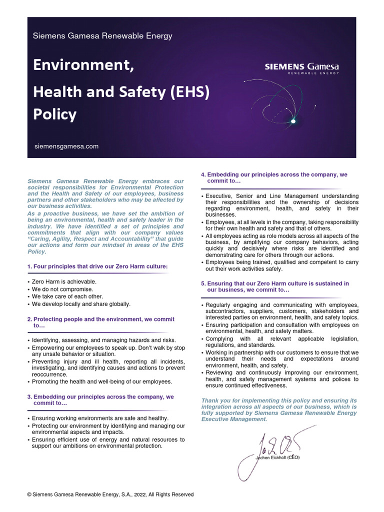 Siemens Gamesa EHS Policy 2023 | PDF
