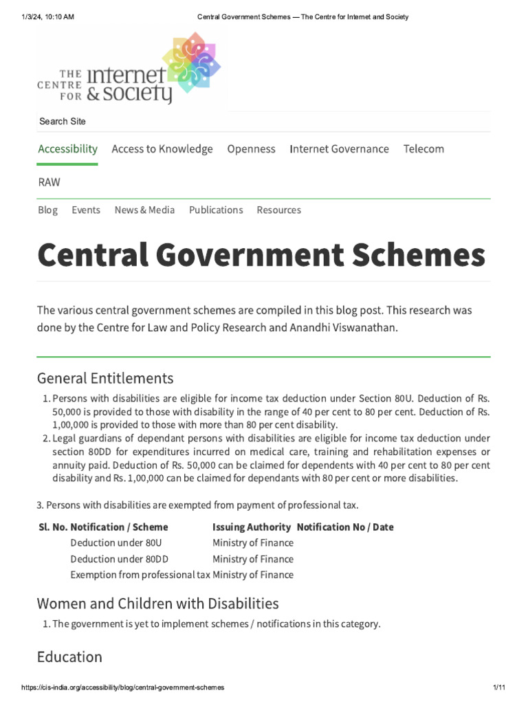 Central Government Schemes - The Centre For Internet and Society | PDF