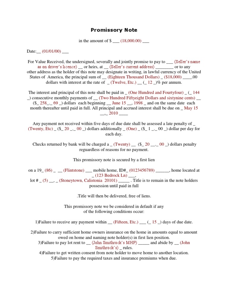 Promissory Note | PDF | Promissory Note | Interest