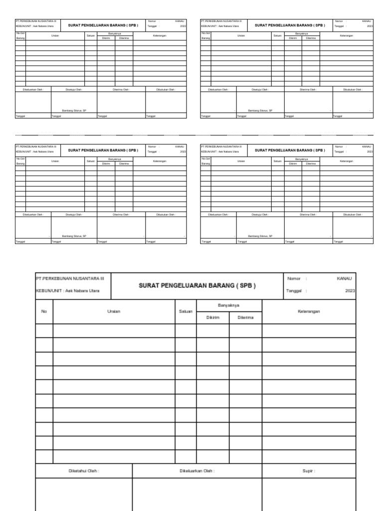 Surat Pengeluaran Barang PTPN III 2023 | PDF