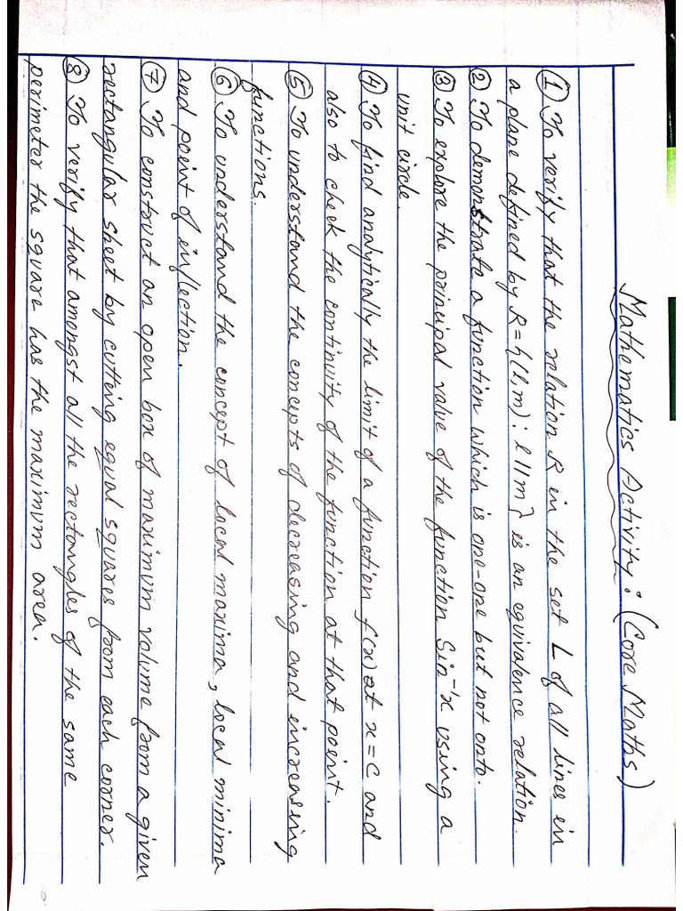 Core Maths Activity Class 12 Pdf