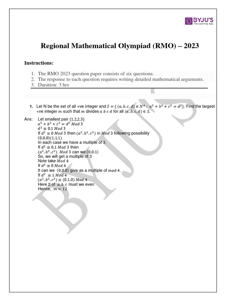 RMO Solutions-2023 | PDF