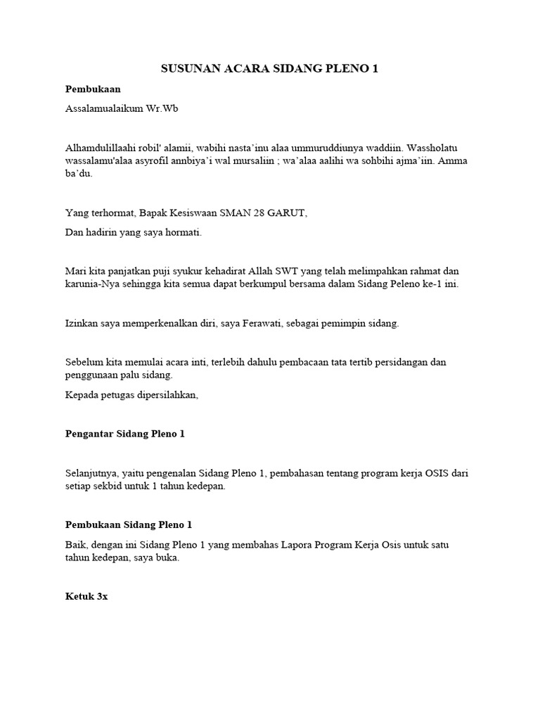 Susunan Acara Sidang Pleno 1 | PDF