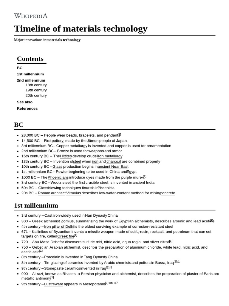 Timeline of Materials Technology | PDF | Steel | Metals