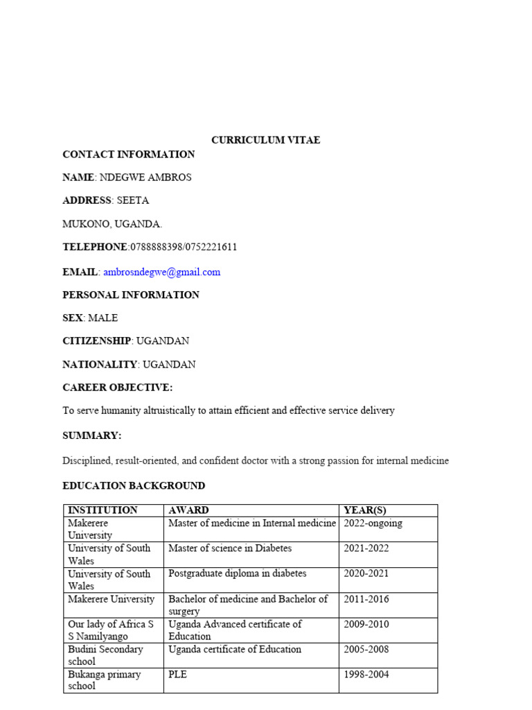 My Summarized CV | PDF | Hospital | Medicine