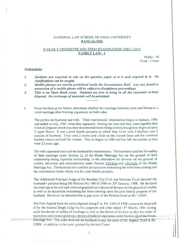 2010 MT QP Family Law-I | PDF