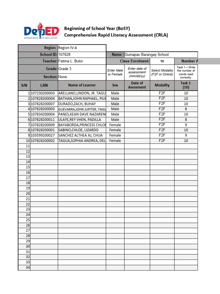 Grade 3 Reading Assessment Scoresheet | PDF