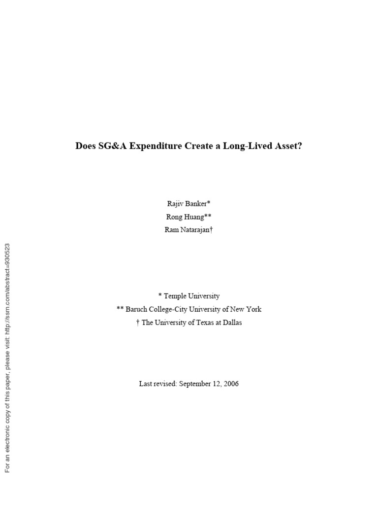 SGA As Asset Paper | PDF | Investing | Expense