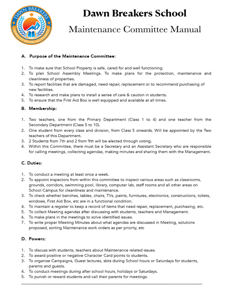 DBS - Maintenance Committee Manual | PDF | Teachers
