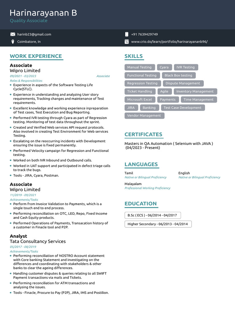 CV 2023 | PDF | Interactive Voice Response | Software Bug