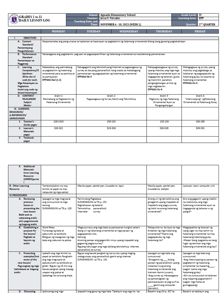 DLL - Epp 4 - Q2 - W1 | PDF