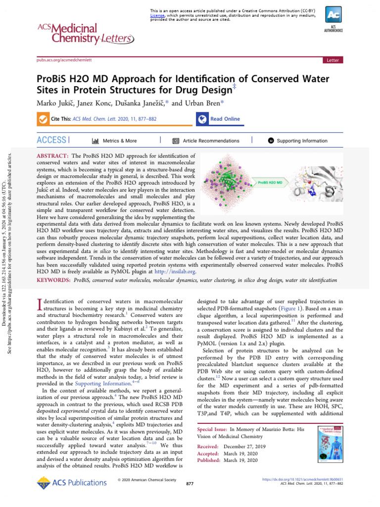 Jukič Et Al 2020 Probis H2o MD Approach For Identification of Conserved ...