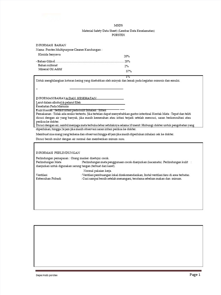 PDF Msds Lembar Data Keselamatan Porstex Material Safety Data Sheet | PDF