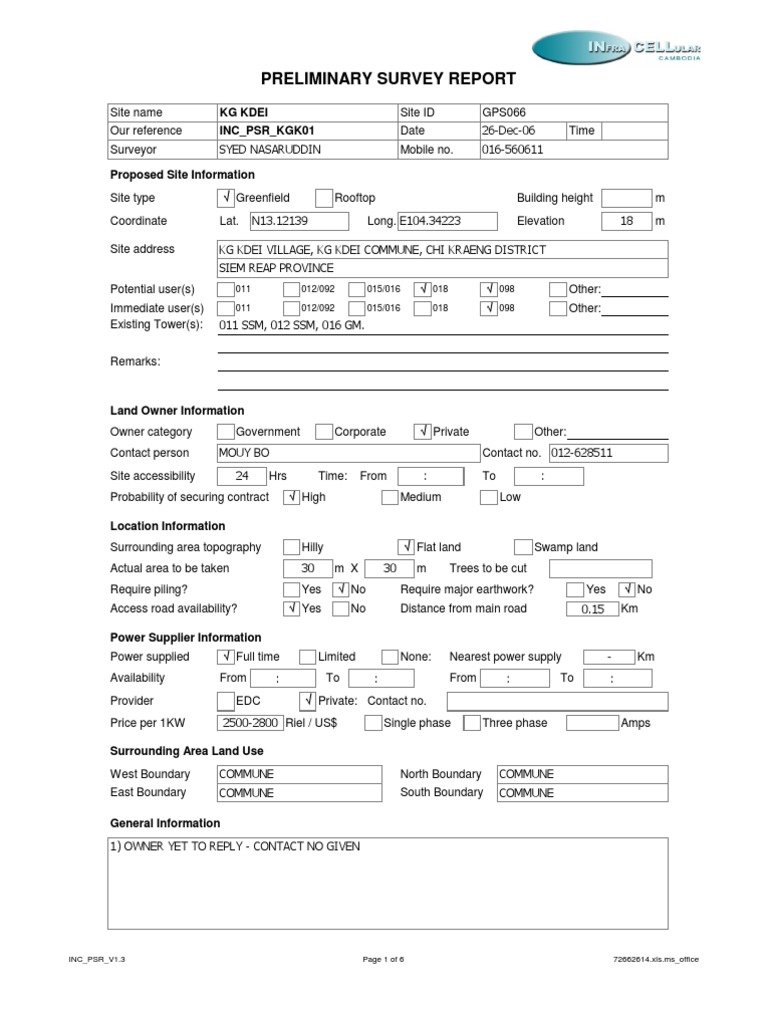 Preliminary Survey Report: KG Kdei Inc - PSR - Kgk01 | PDF | Radio ...