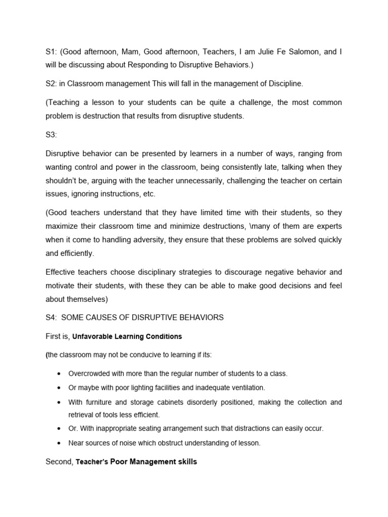 Disruptive Behavior | PDF | Teachers | Classroom