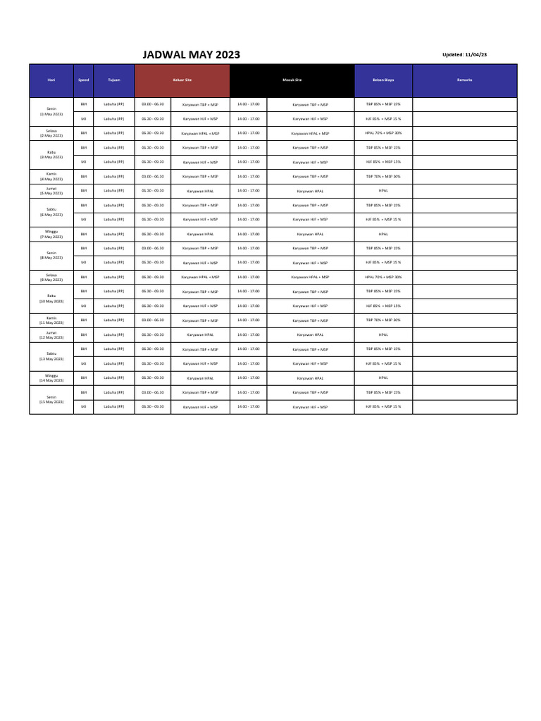 Schedule MJ + BM - MAY Update 20230411 | PDF