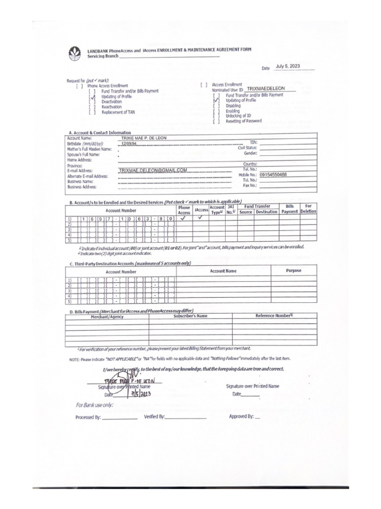 Enrollment & Maintenance Form | PDF