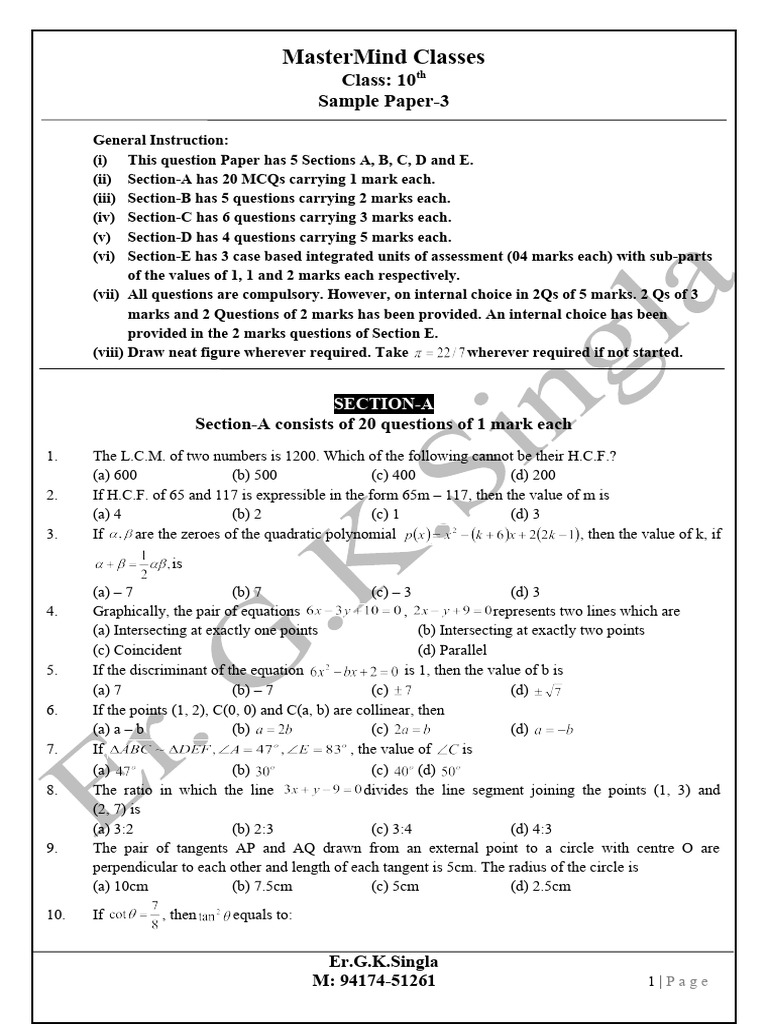 Sample Paper (3) | PDF