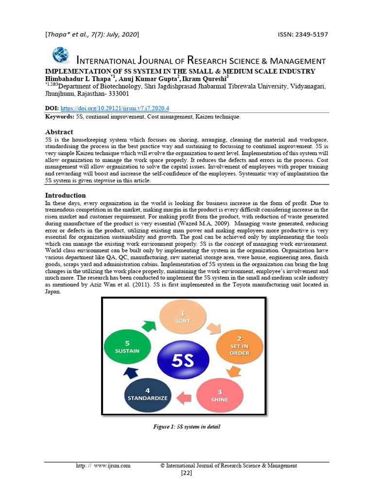 5S System Implementation in SMEs | PDF