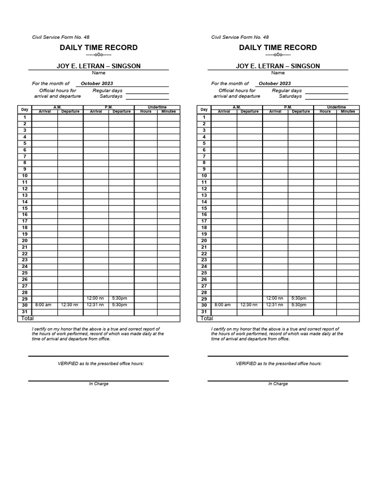Appendix 24 - Daily Time Record (DTR) | PDF
